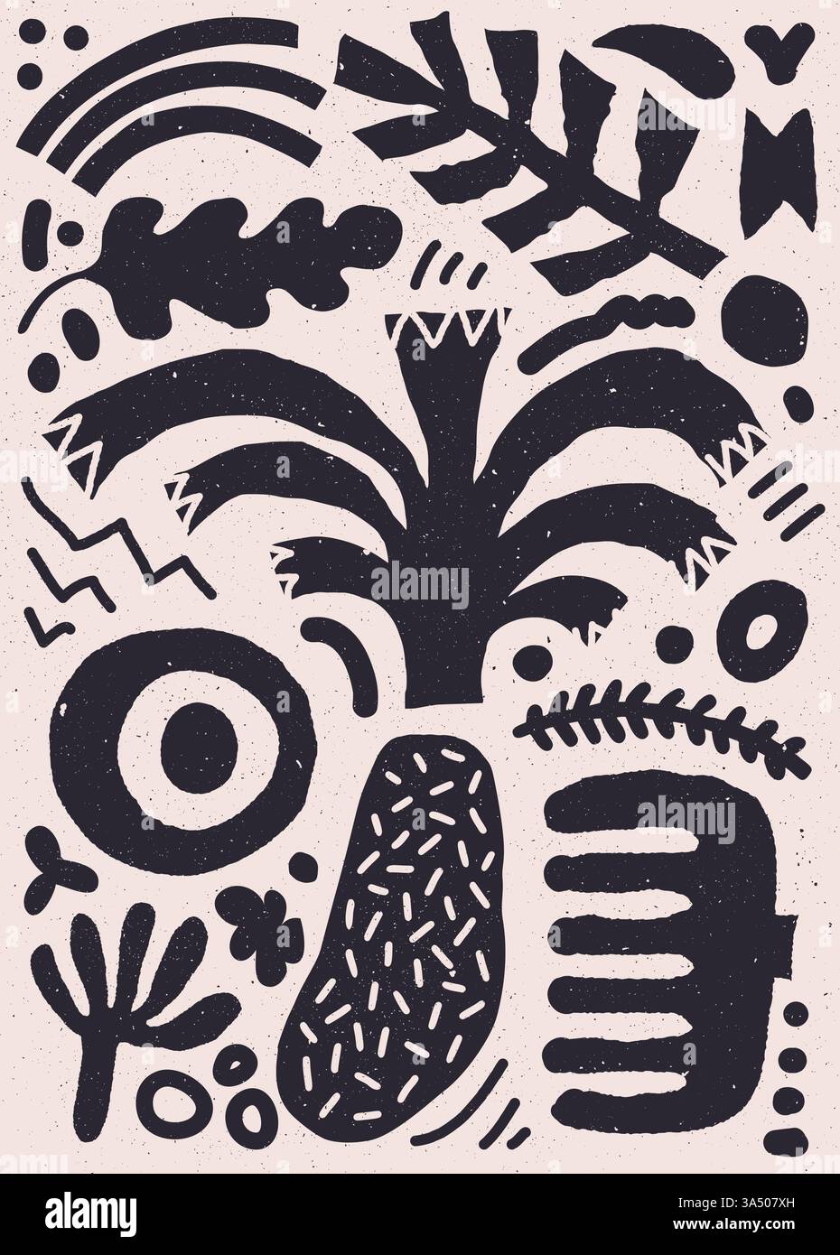 Vector etching imprint style wall art with textured simple shapes and ...