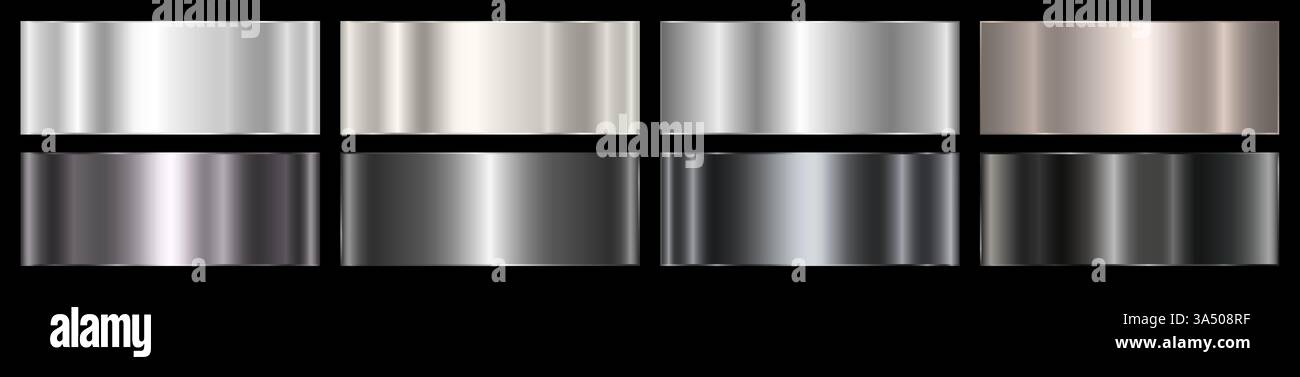 A set of eight silver and black metallic gradients on a black ...