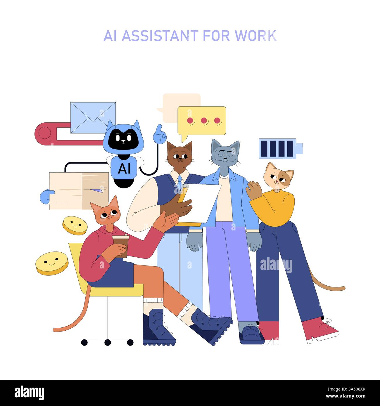 AI assistant for work illustration. Features a diverse group of ...