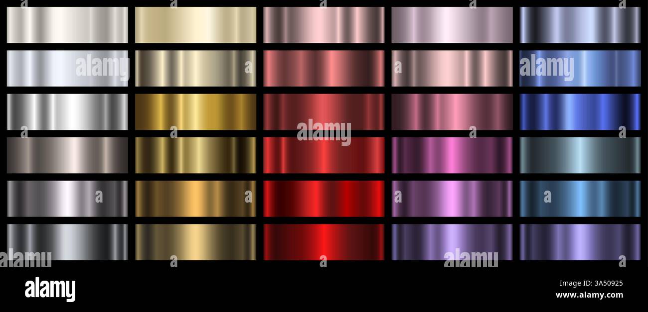 A set of colored metallic gradients on a black background. Metallic ...
