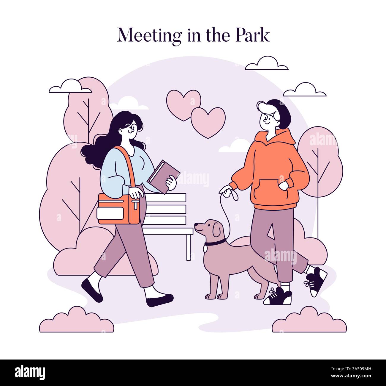 First Love illustration. A joyful encounter between two people in a ...