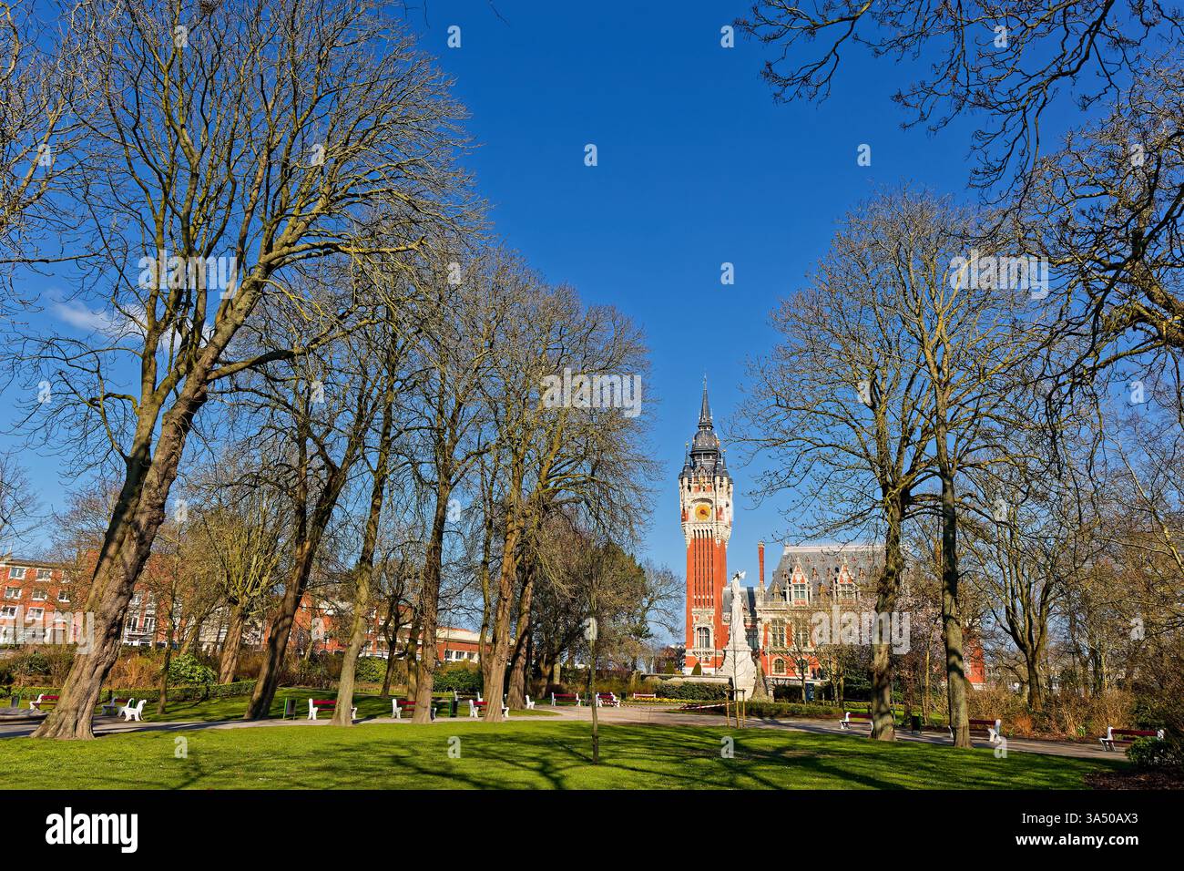 CALAIS, FRANCE, March 15, 2025 : Park St-Pierre and City Hall. The ...