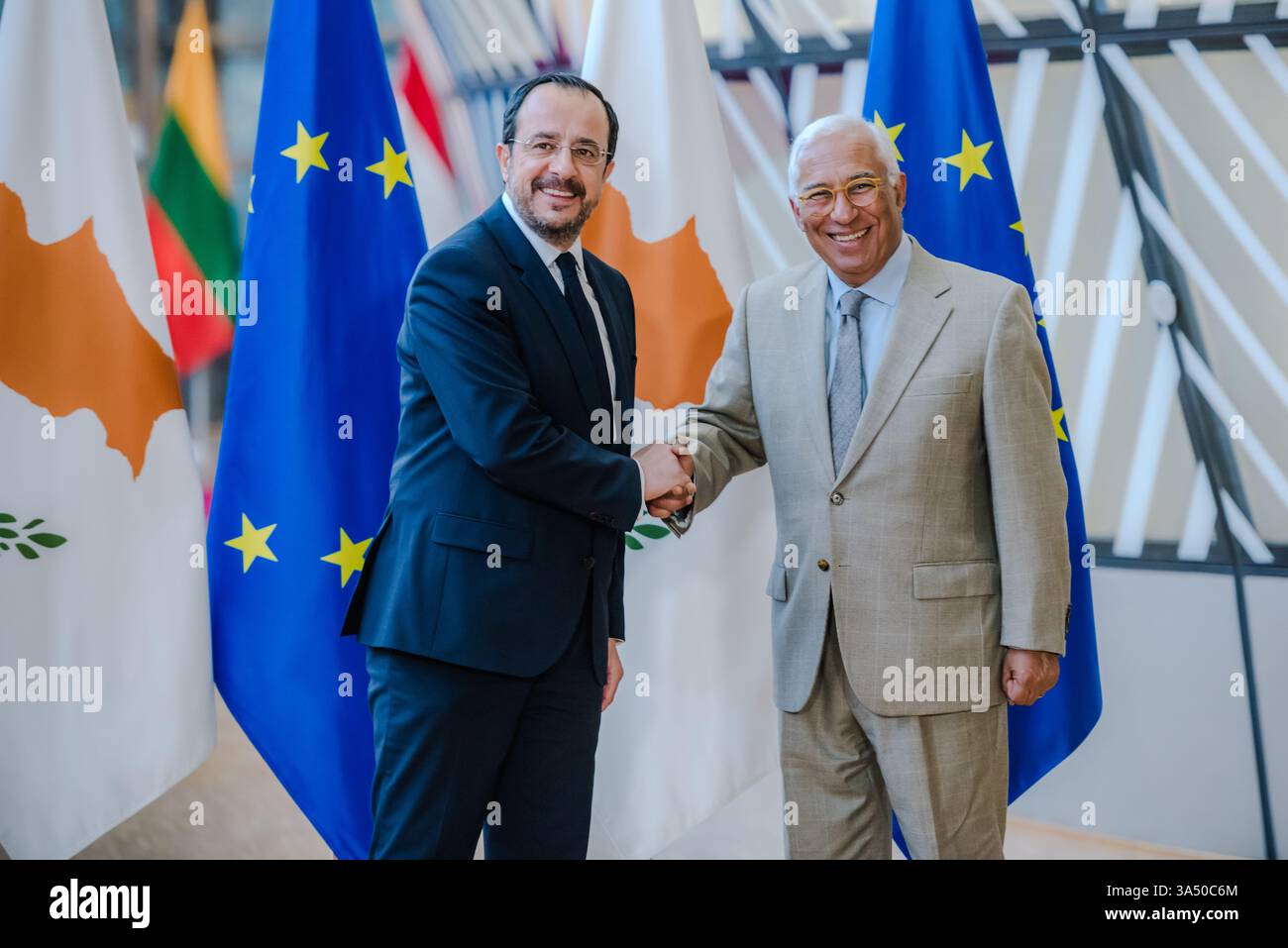 BRUSSELS, BELGIUM - 19th MARCH, 2025. From left to right: Nikos ...