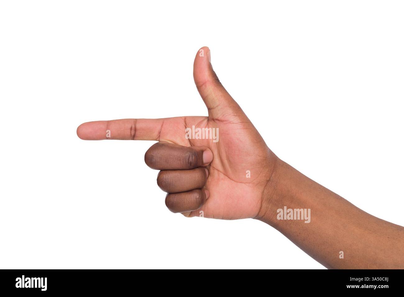 Isolated image of a Black male hand with the index finger pointing ...