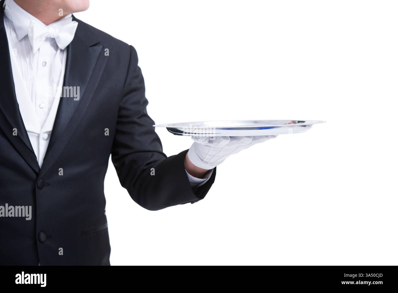 Happy Chinese waiter with serving tray Stock Photo - Alamy