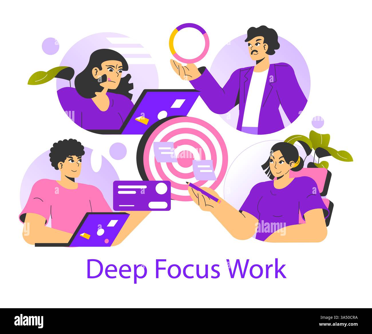 The illustration highlights individuals engaged in deep focus work ...