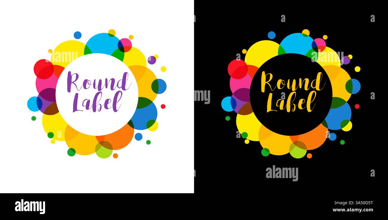 Cute round coloured label, advertising design. Branding identity ...