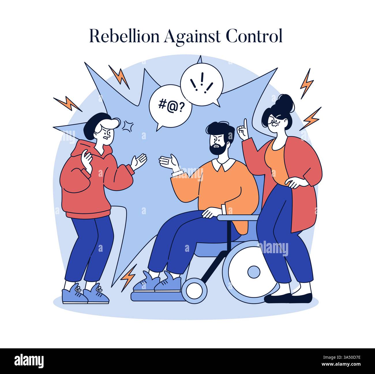 Illustration of individuals expressing defiance against an ...