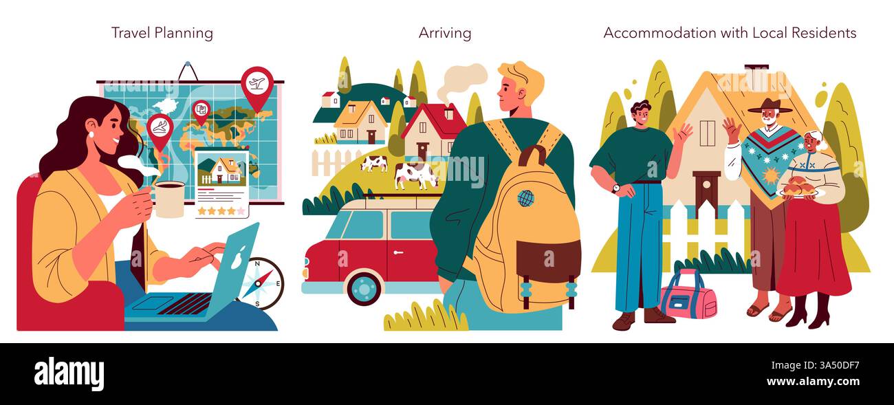 Slow Travel concept. This illustration showcases the journey of slow ...