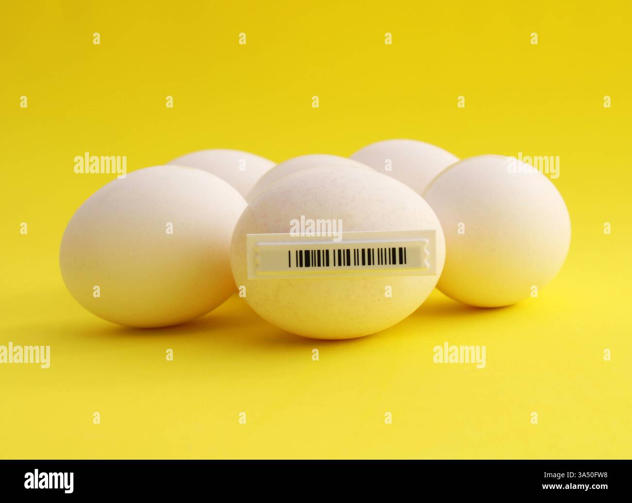 Barcode on one of several eggs Stock Photo - Alamy