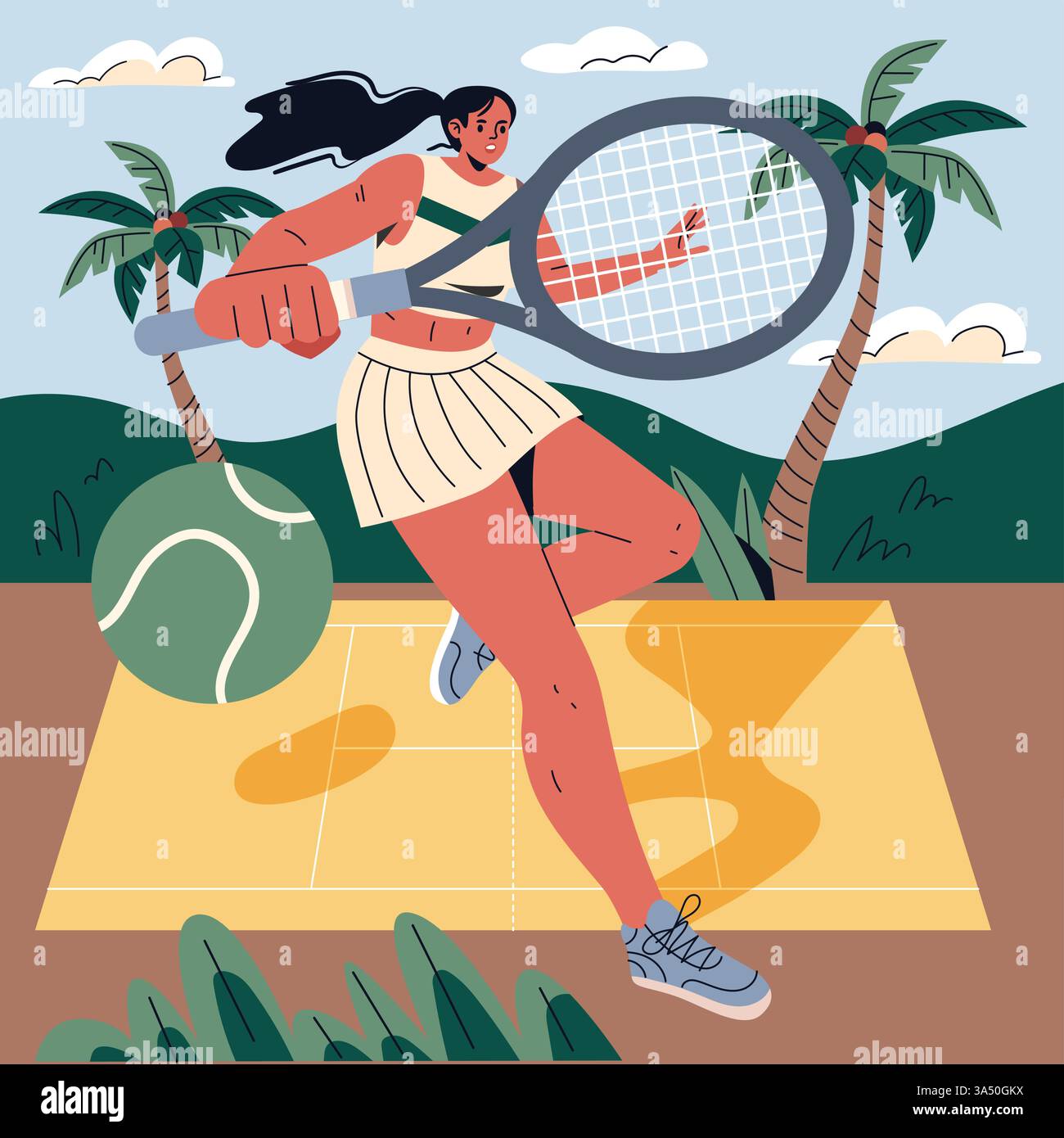 "Tropical vacation tennis concept. A dynamic vector illustration ...