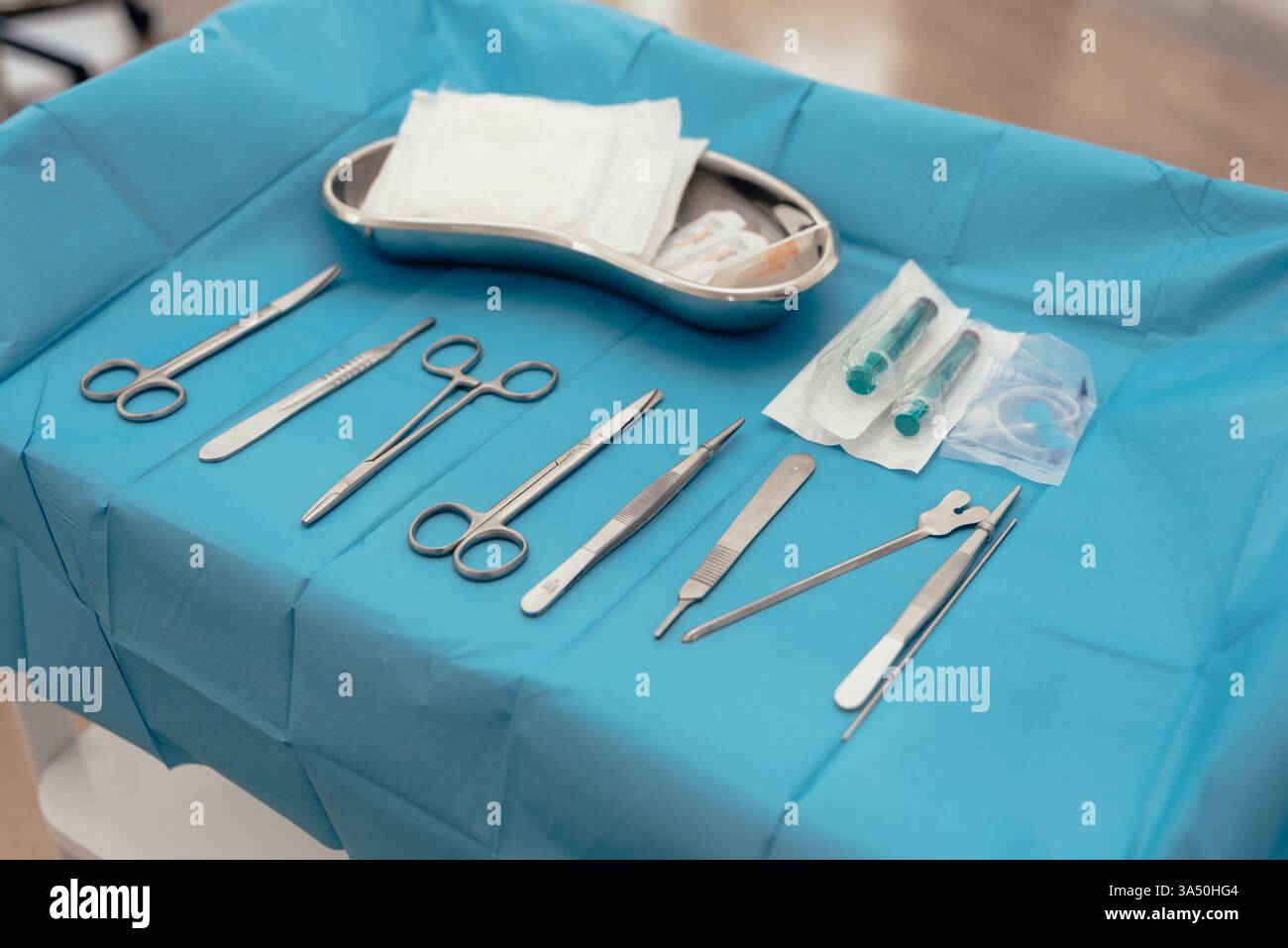 From above assorted clean surgical tools of forceps and tweezers with ...