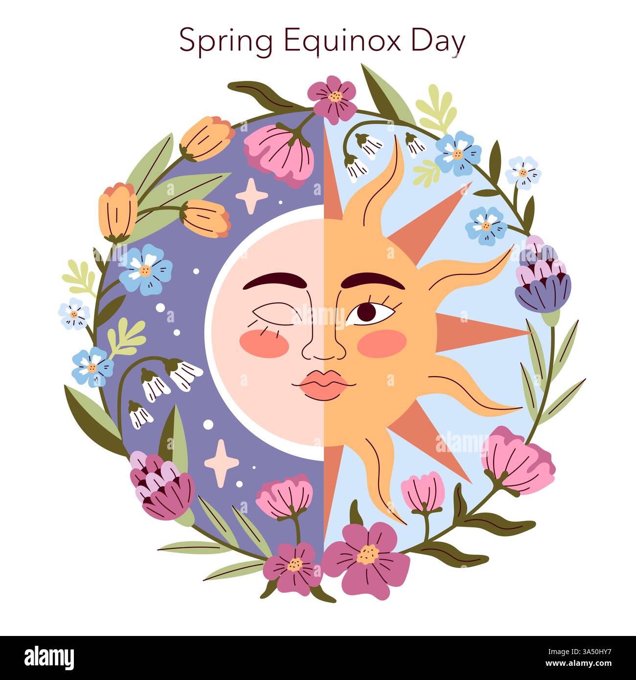 Spring Equinox Day illustration. Celebrates the balance of day and ...