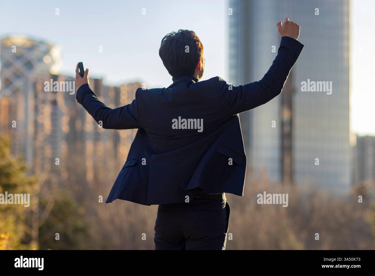 Cheerful Chinese businessman punching the air Stock Photo - Alamy