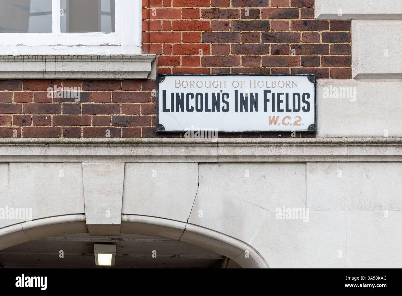 Lincoln's Inn Fields street name, road sign, London, England, UK Stock ...
