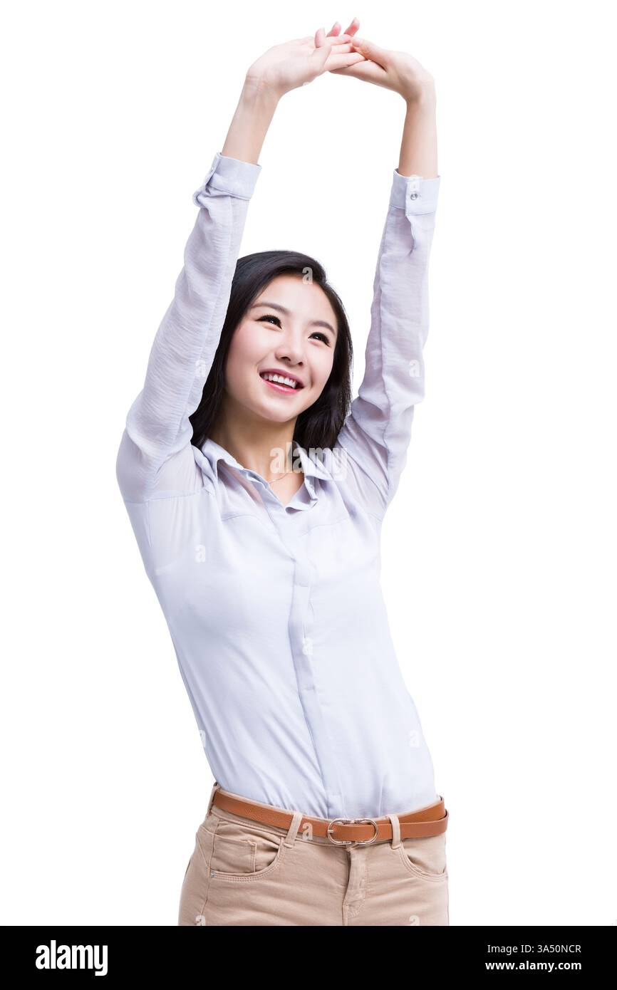 Young Chinese woman stretching Stock Photo - Alamy