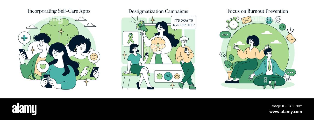 National Mental Health Awareness illustration. It highlights self-care ...