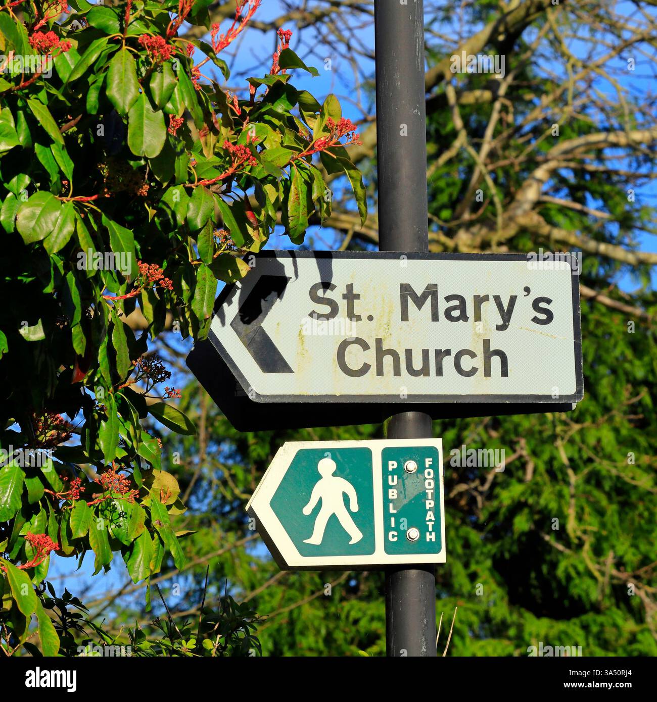Sign directing to St Mary's Church, Saltford, near Bristol, England ...