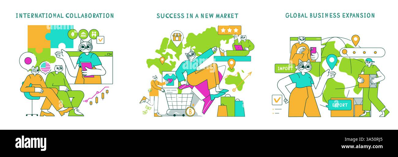 Business Cat illustration. Depicts themes of collaboration and global ...