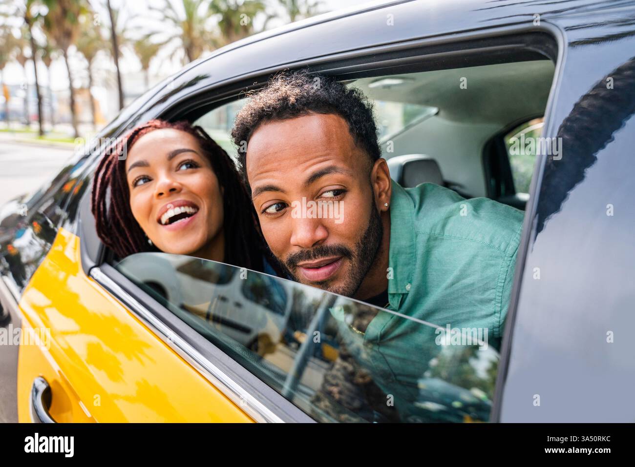 Beautiful happy hispanic latino couple of lovers dating outdoors - Tourists in Barcelona having ...