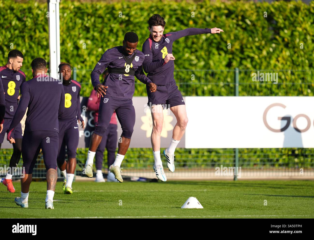 England's Declan Rice (right) during a training session at Tottenham ...