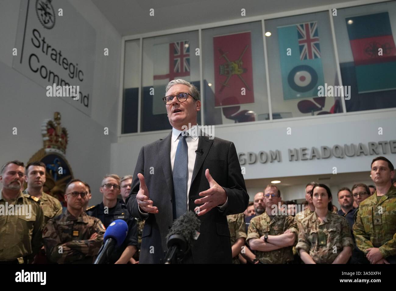 Prime Minister Sir Keir Starmer speaking during a visit to a military ...