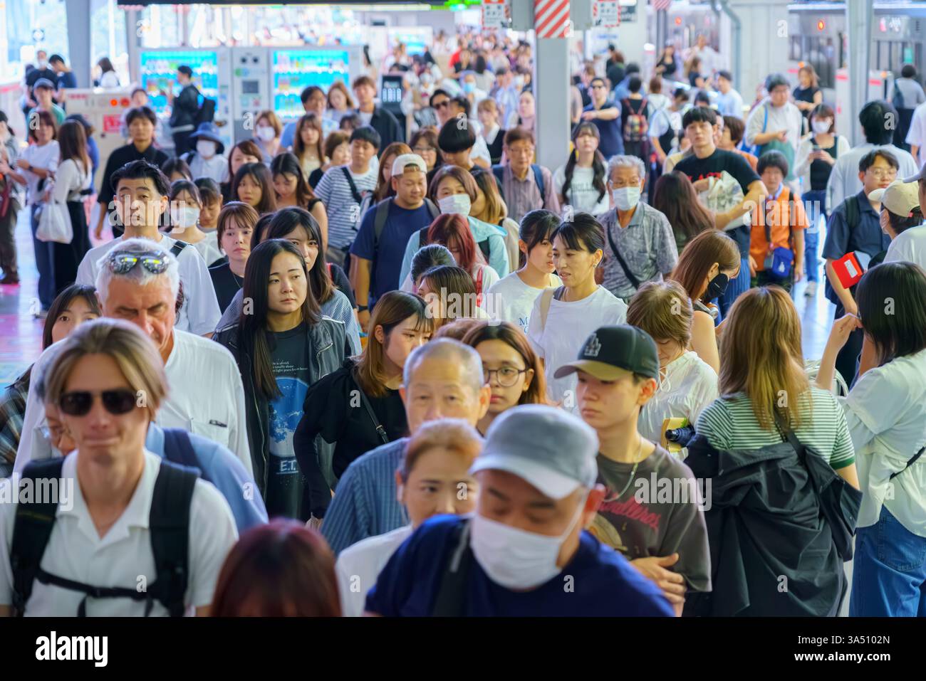 Osaka, Japan - Sep 23 2024, Panoramic view of the crowd of people ...