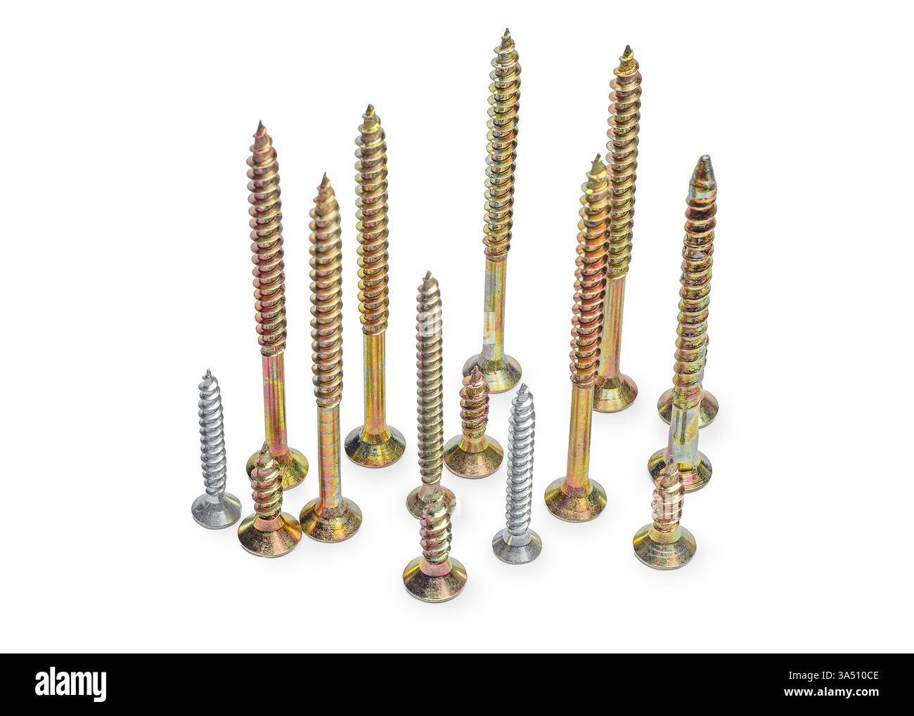 Assorted metal screws on white background Stock Photo - Alamy