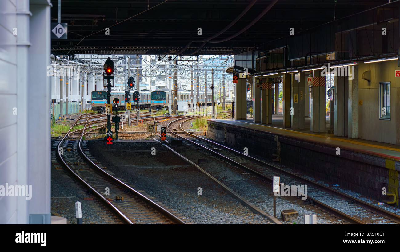 Osaka, Japan - Sep 23 2024, panoramic view of the railway tracks ...