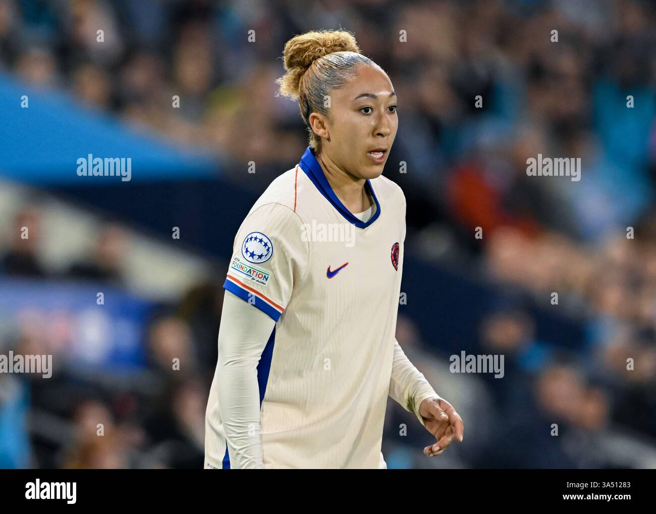 Manchester, UK. 19th Mar, 2025. Lauren James of Chelsea during the UEFA ...
