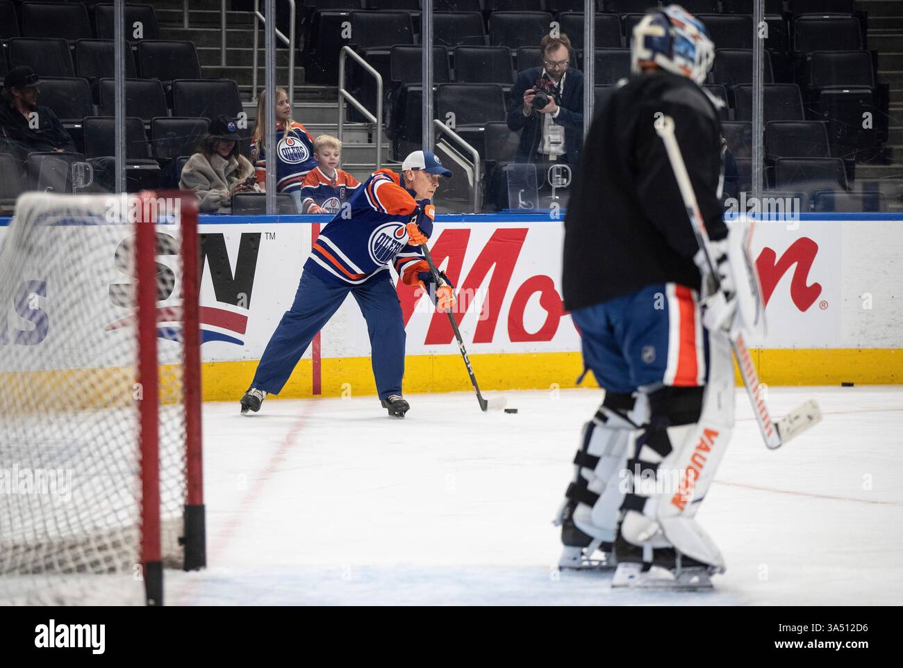 Canadian Prime Minister Mark Carney skates with the Edmonton Oilers NHL ...