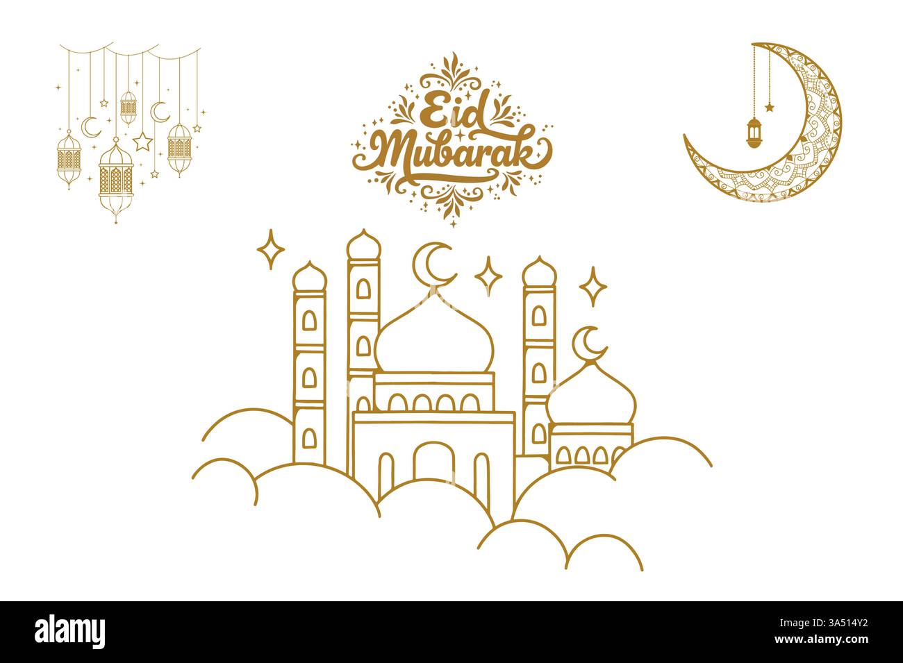Eid Mubarak Background vector Landscape Greeting Card and Wishes with ...