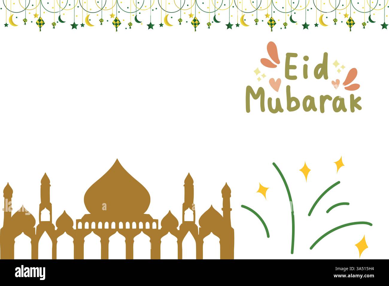 Eid Mubarak Background vector Landscape Greeting Card and Wishes with ...
