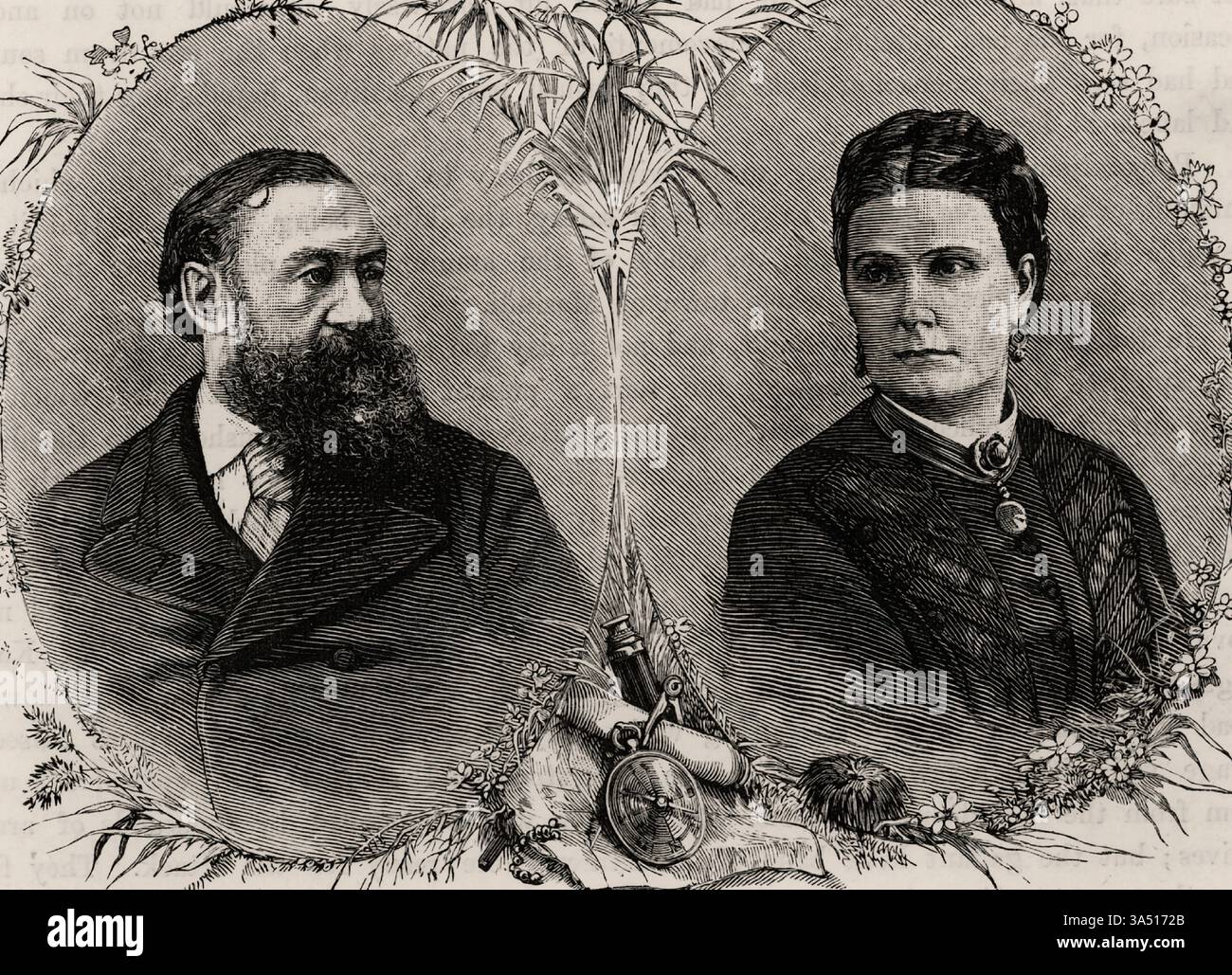 Portrait of Samuel Baker (1821-1893) English explorer and his second wife Florence Baker (1845 ...