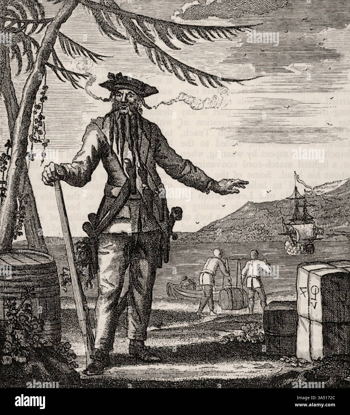 Portrait of Blackbeard, the popular name of Edward Teach (or Thatch or ...