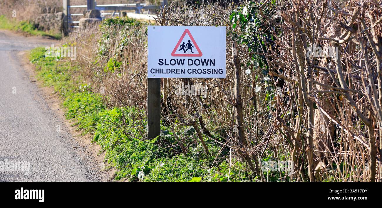 Slow Down Children Crossing sign on a country road. Taken March 2025 ...