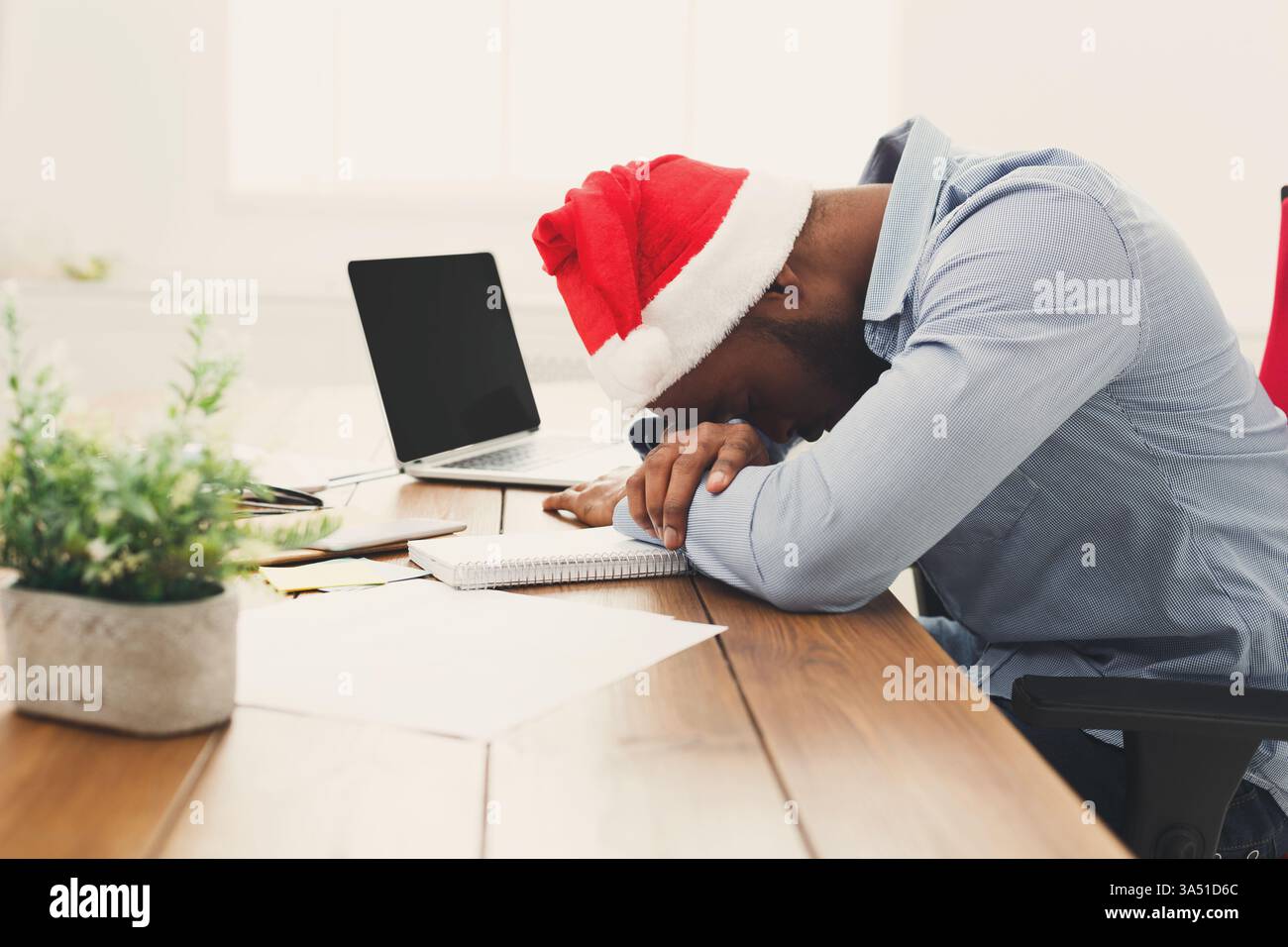 Sleep at work. Tired african-american businessman with laptop dreaming ...