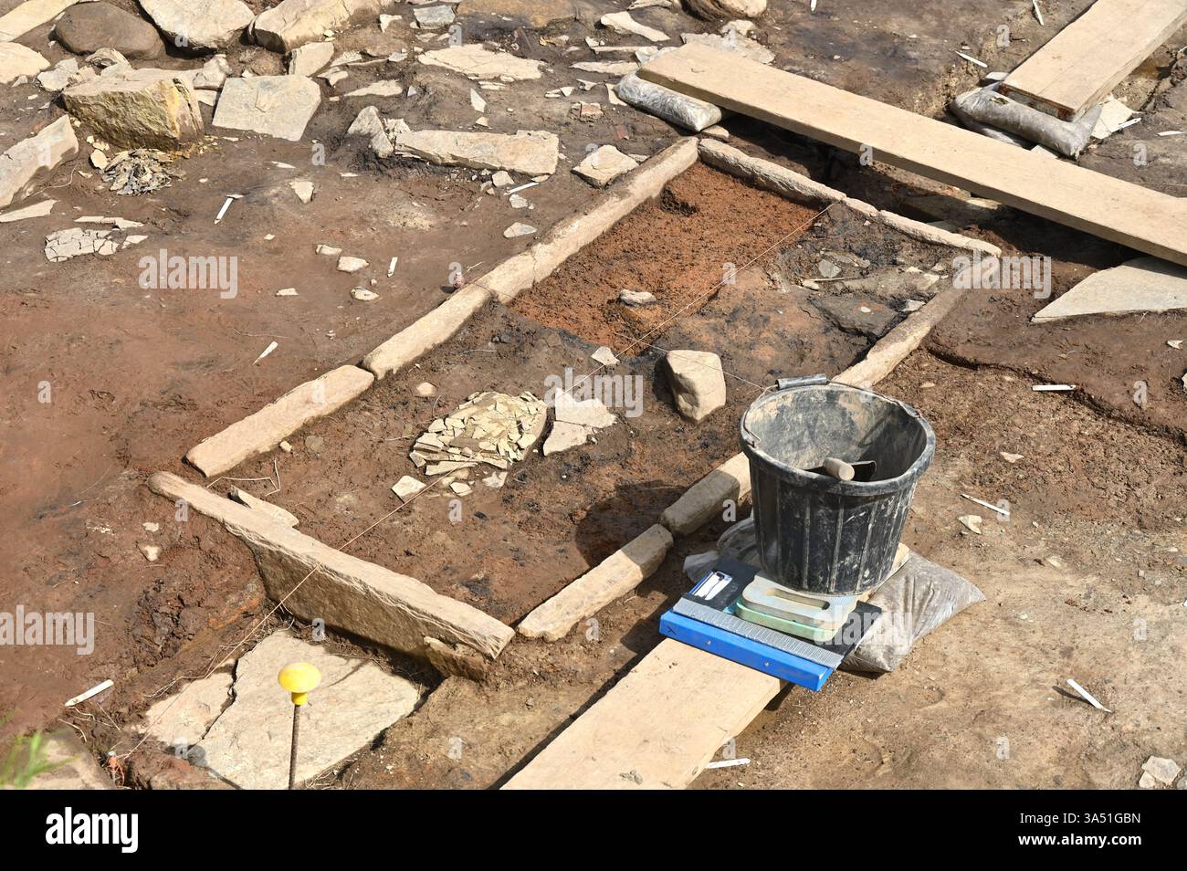 Hearth in Trench J Ness of Brodgar neolithic archeological site ...