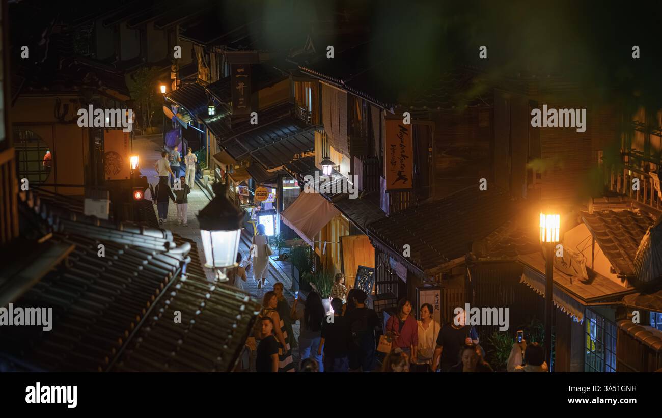 Kyoto, Japan - Sep 23 2024, Panoramic view of the ancient street on the ...