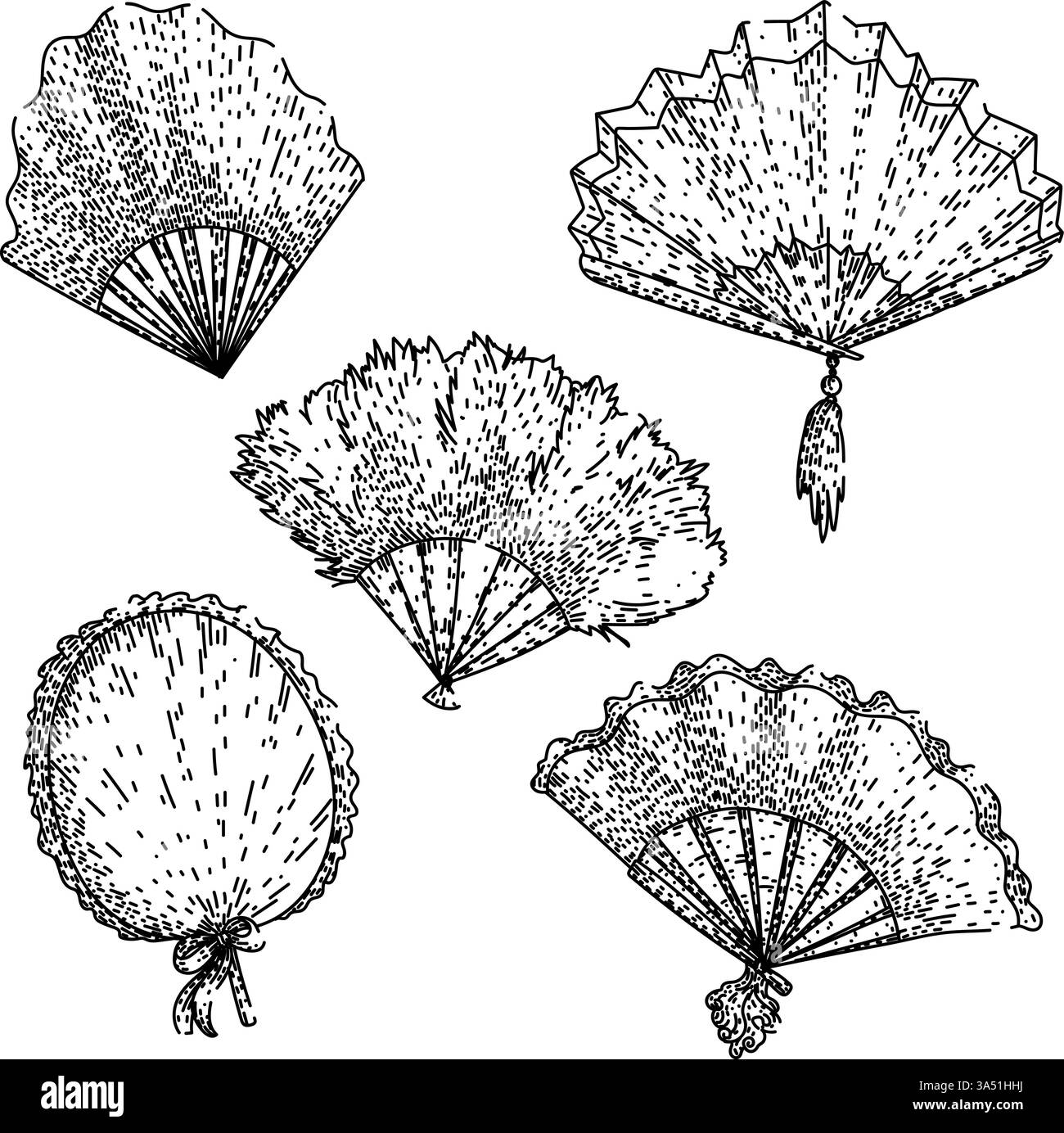 old fashioned fan set sketch hand drawn vector Stock Vector Image & Art ...