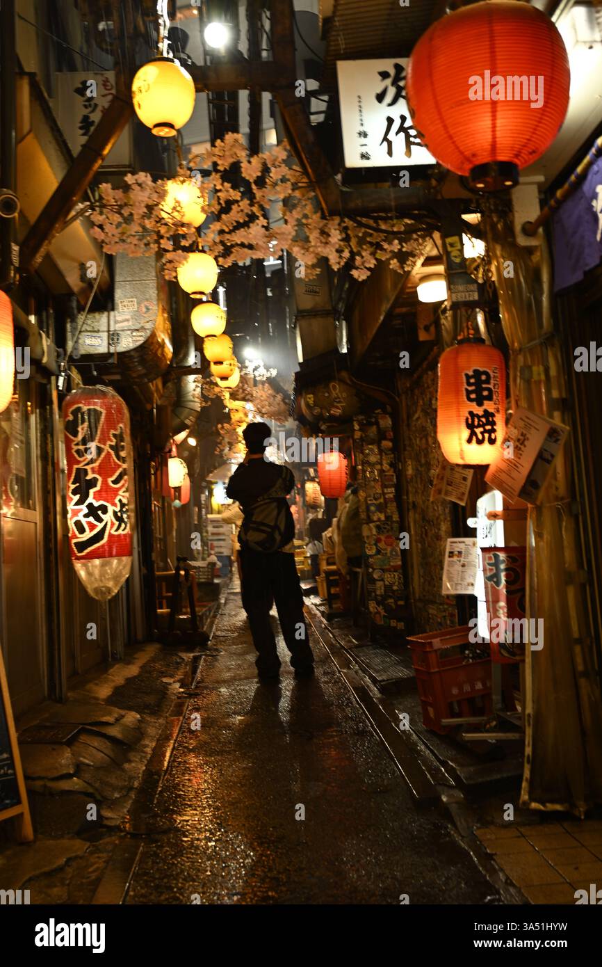 Omoide Yokocho at a rainy night, shinjuku, tokyo Stock Photo - Alamy
