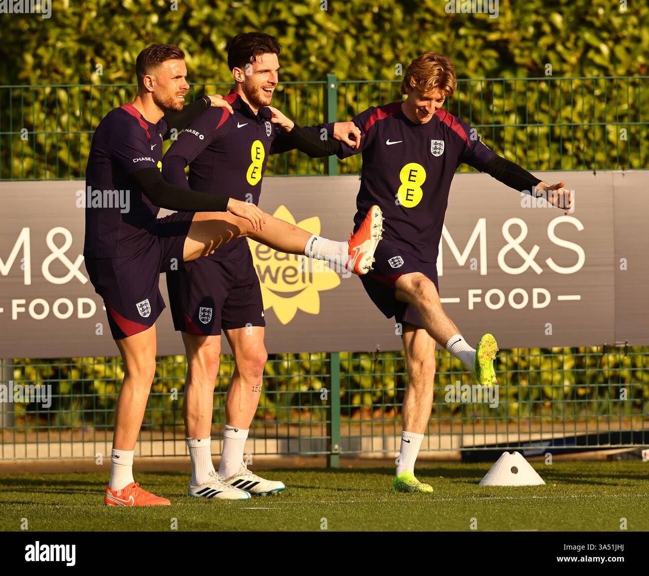 England’s Jordan Henderson, Declan Rice and Anthony Gordon during the ...