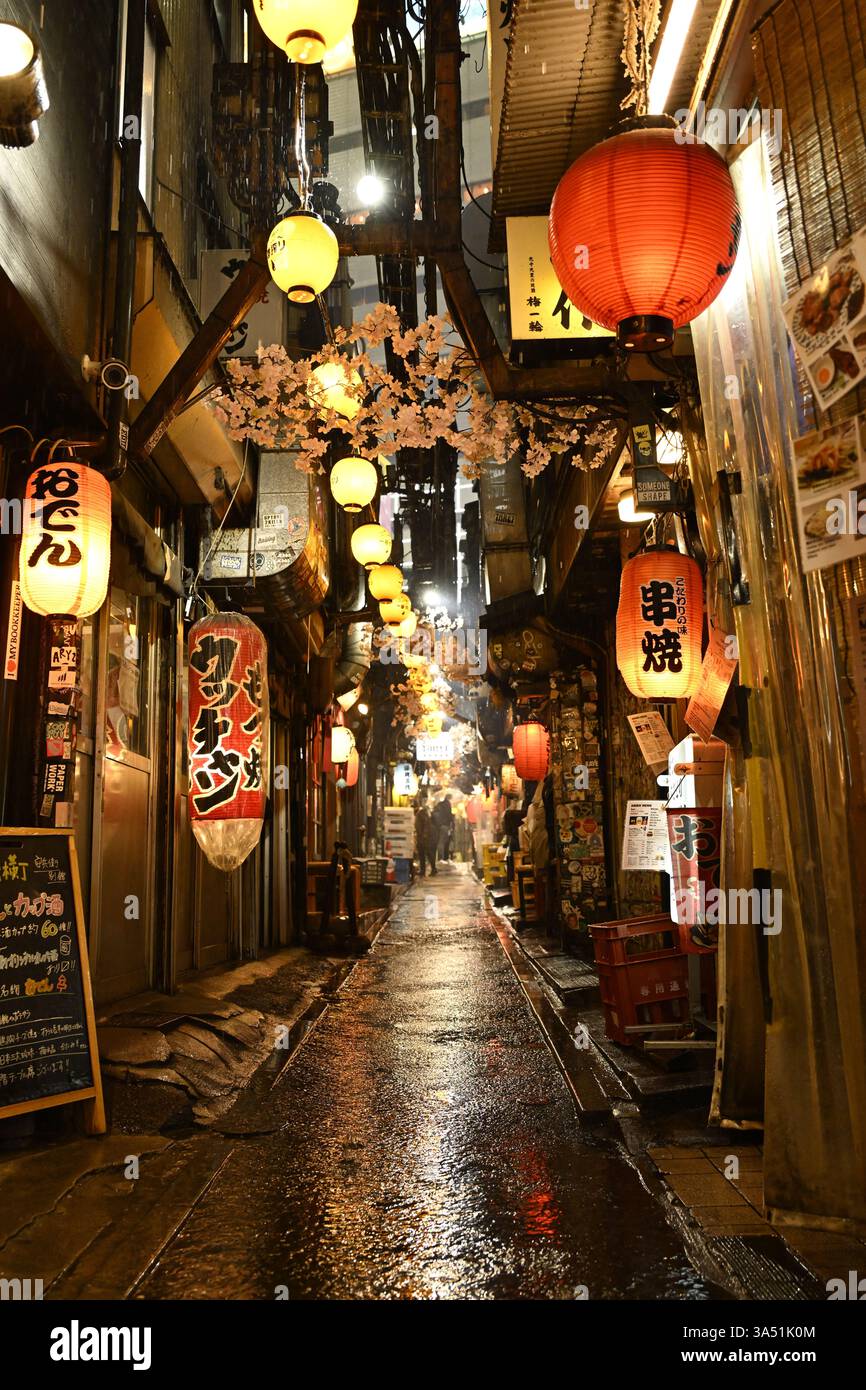 Omoide Yokocho at a rainy night, shinjuku, tokyo Stock Photo - Alamy