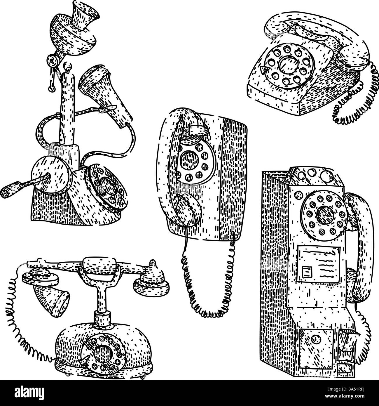 rotary telephone set sketch hand drawn vector Stock Vector Image & Art ...