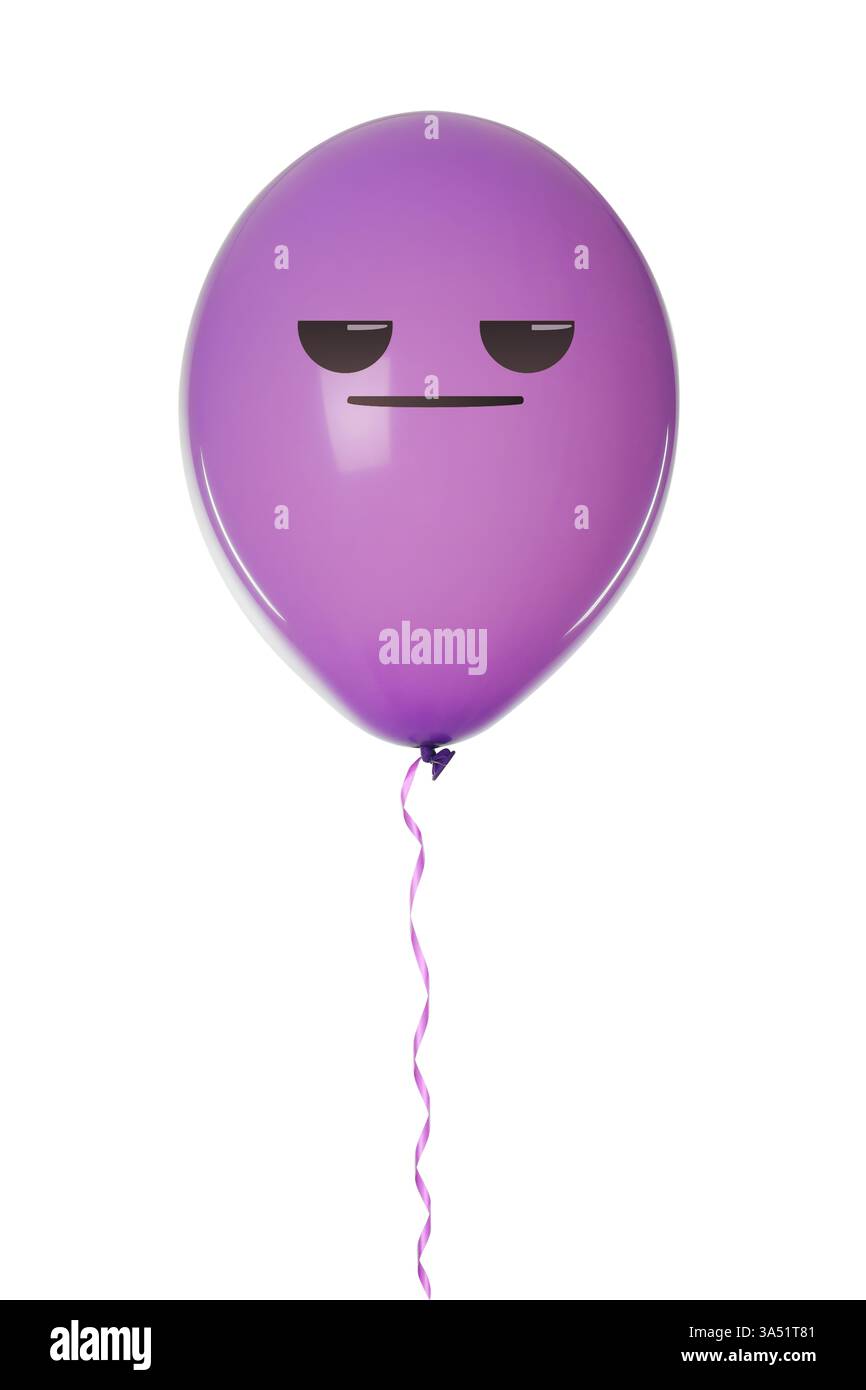 Violet balloon with displeased face on white background Stock Photo - Alamy