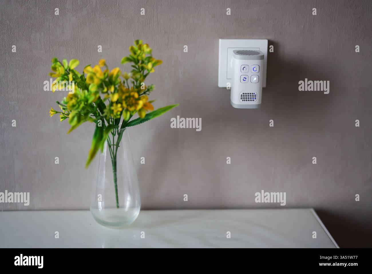 air purifier a living room, air cleaner removing fine dust in house ...