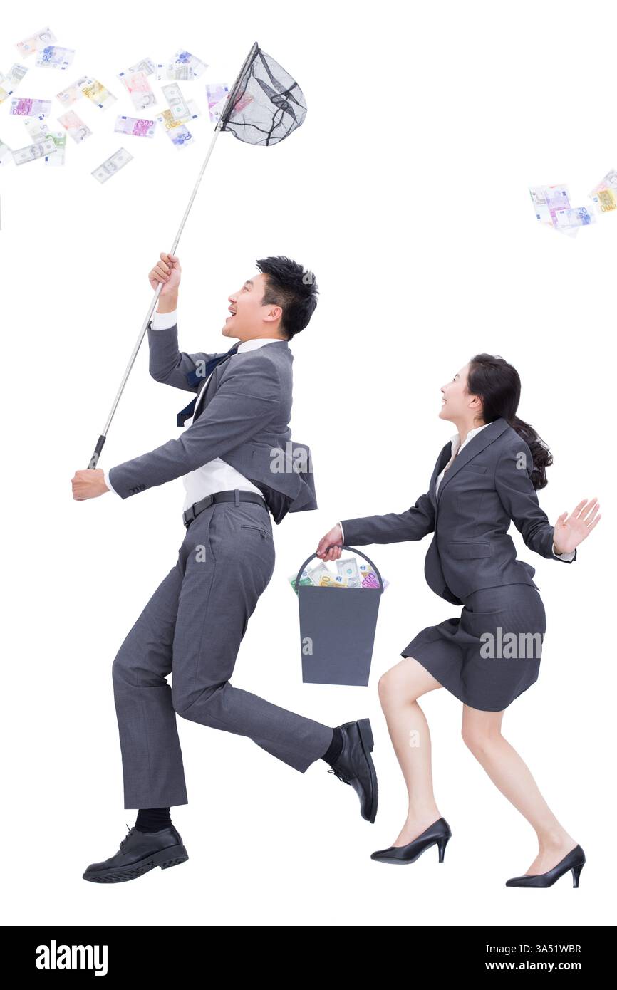 Chinese business partners catching money with butterfly net Stock Photo ...