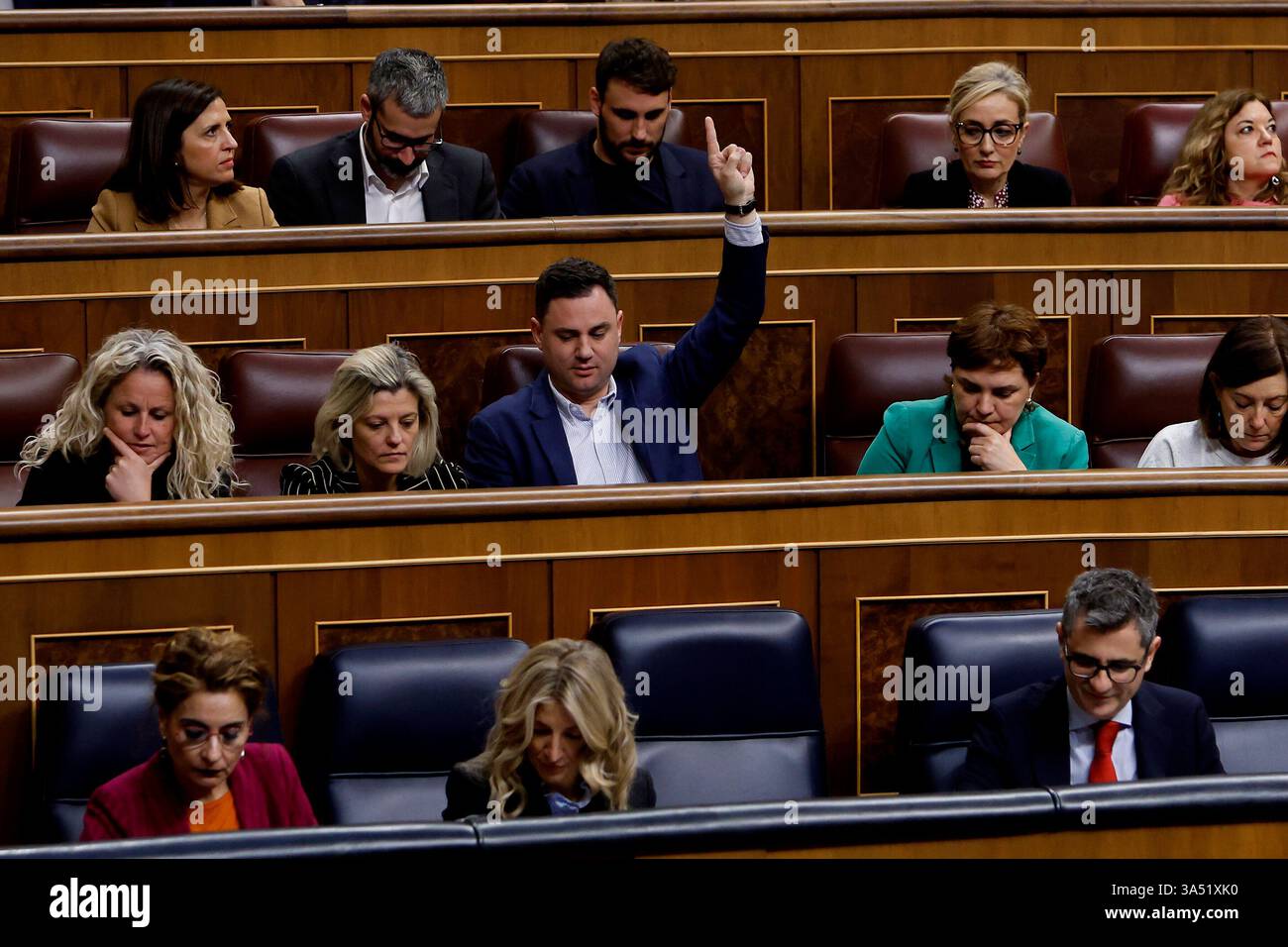 Madrid, Spain; 03.20, 2025.- Political parties use signs to indicate to ...