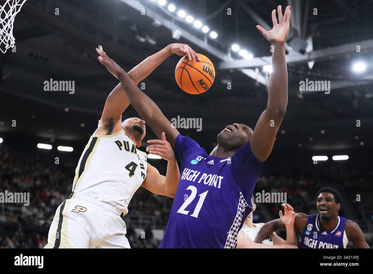 Purdue forward Trey Kaufman-Renn (4) battles for a rebound against High ...