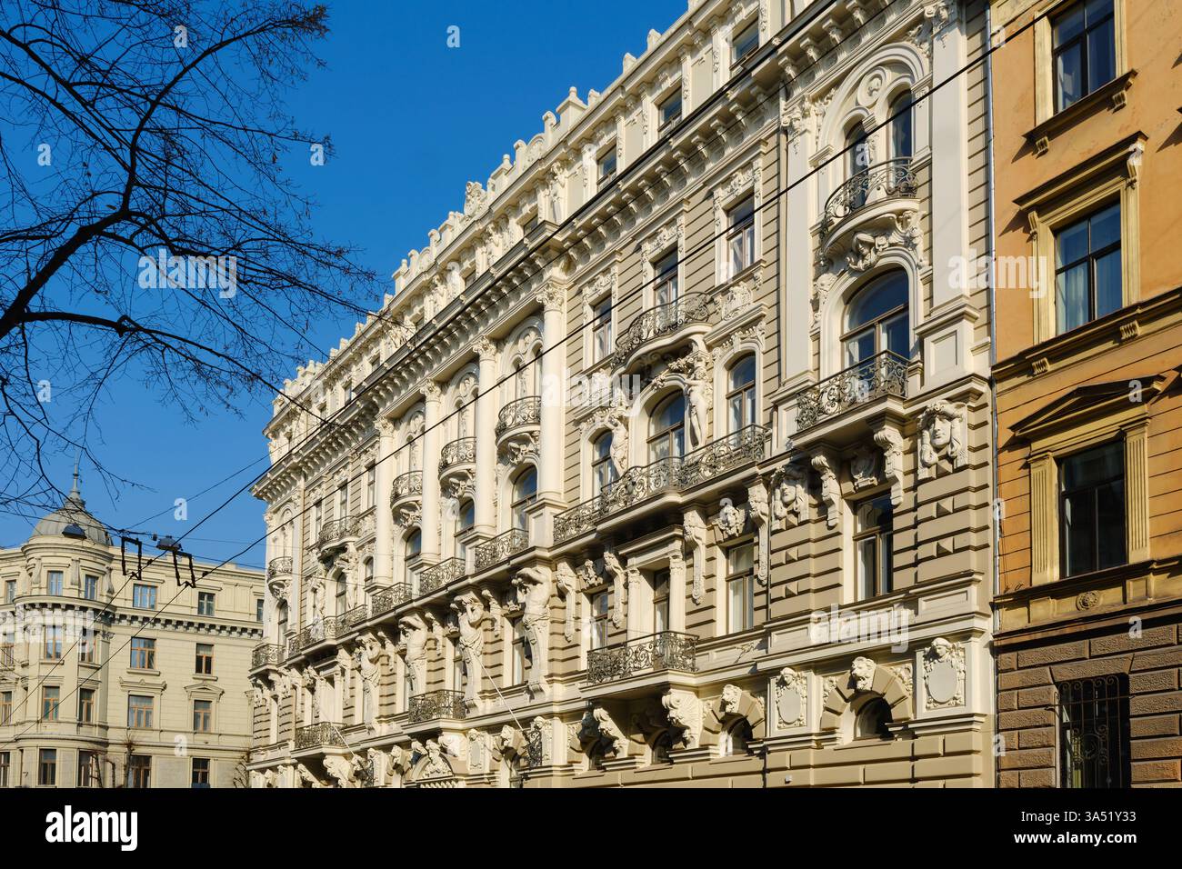 Old historic Art Nouveau building in Riga Elizabetes 33, Latvia ...